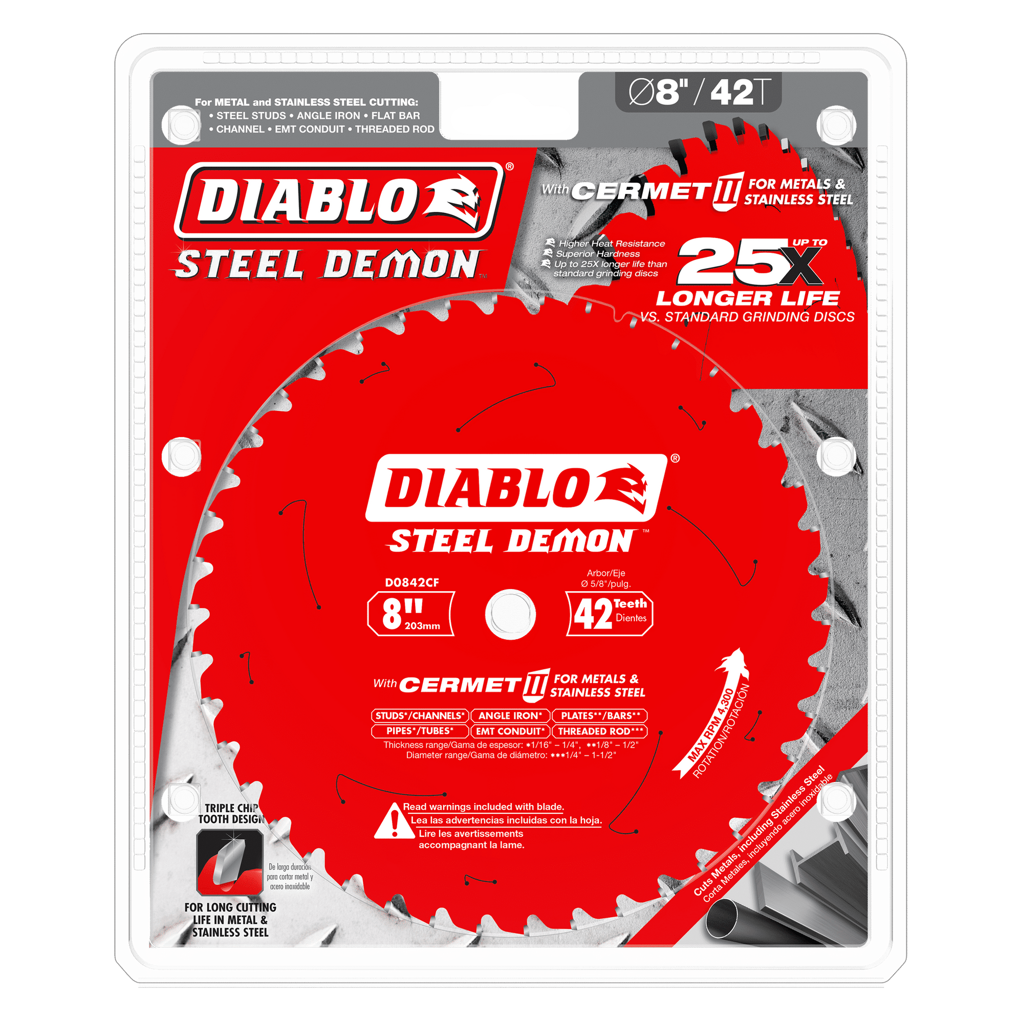 Diablo 8" x 42T Steel Demon™ Cermet II Saw Blade For Thick Metal ...